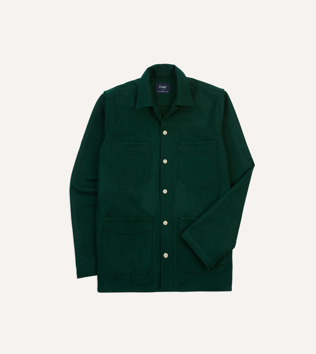 Green Wool Four-Pocket Camp Collar Work Shirt – Drakes
