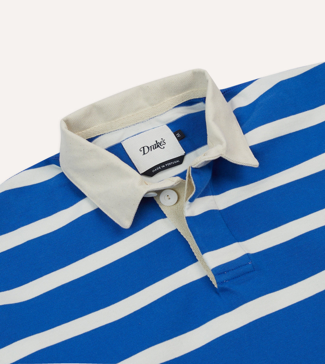 Blue and White Dual Stripe Cotton Rugby Shirt – Drakes
