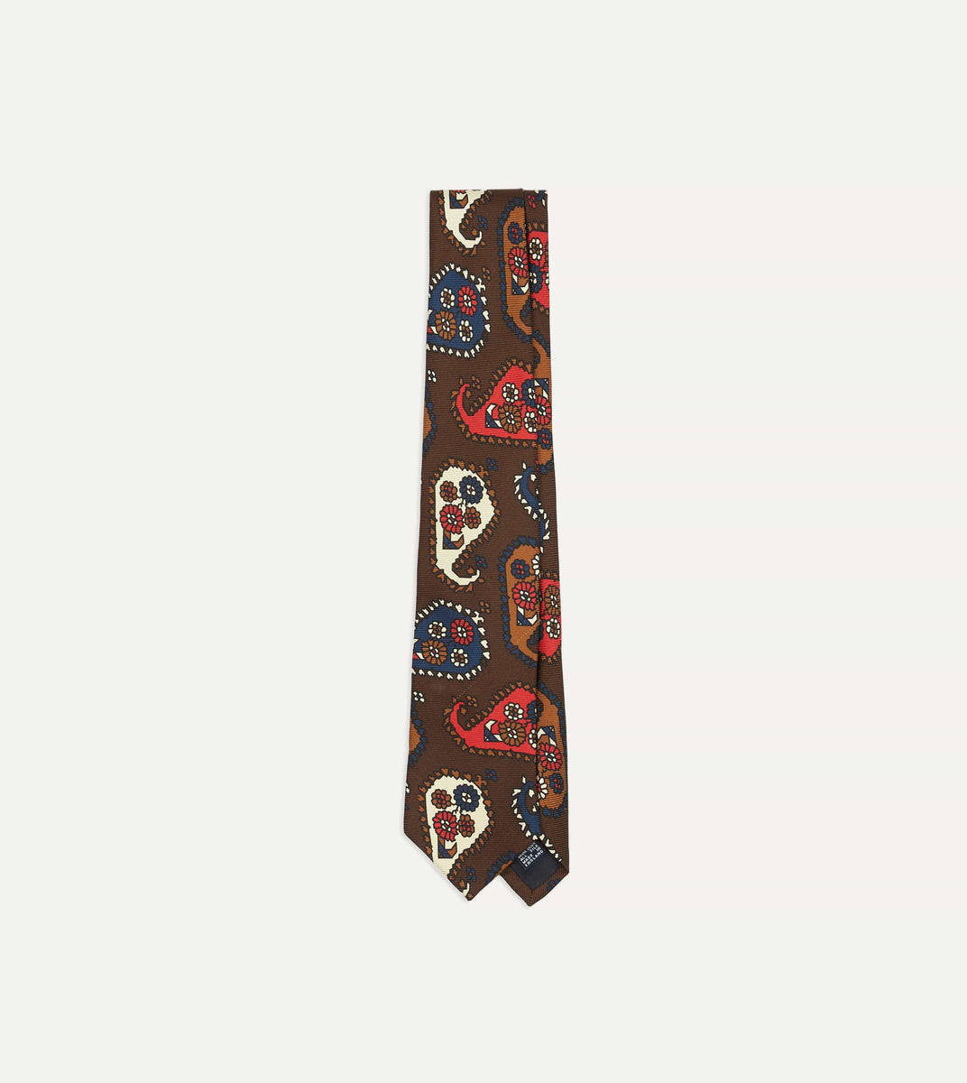 Brown Geometric Paisley Print Twill Silk Tipped Tie – Drakes