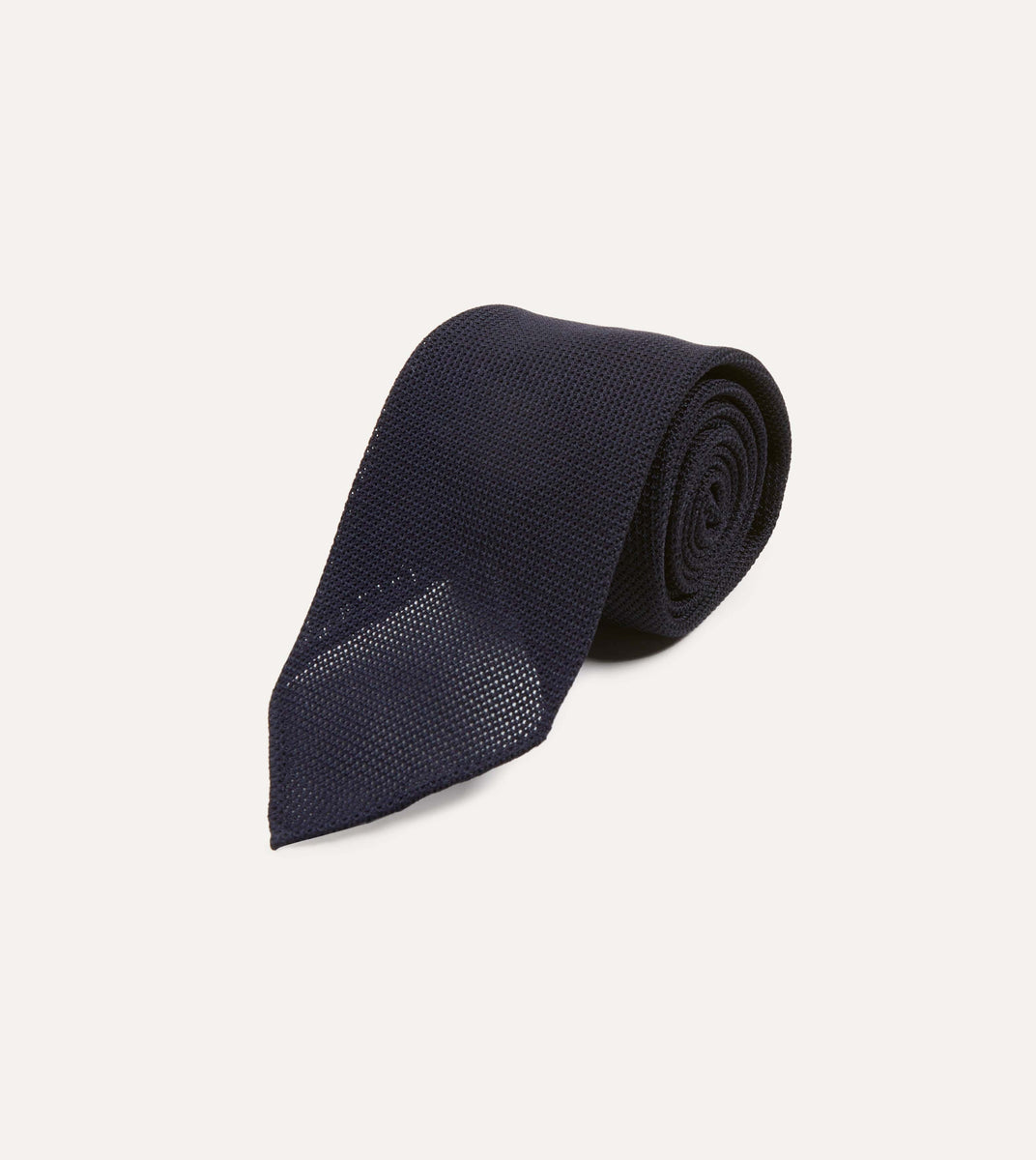 Dark Navy Fine Woven Grenadine Silk Hand Rolled Tie – Drakes
