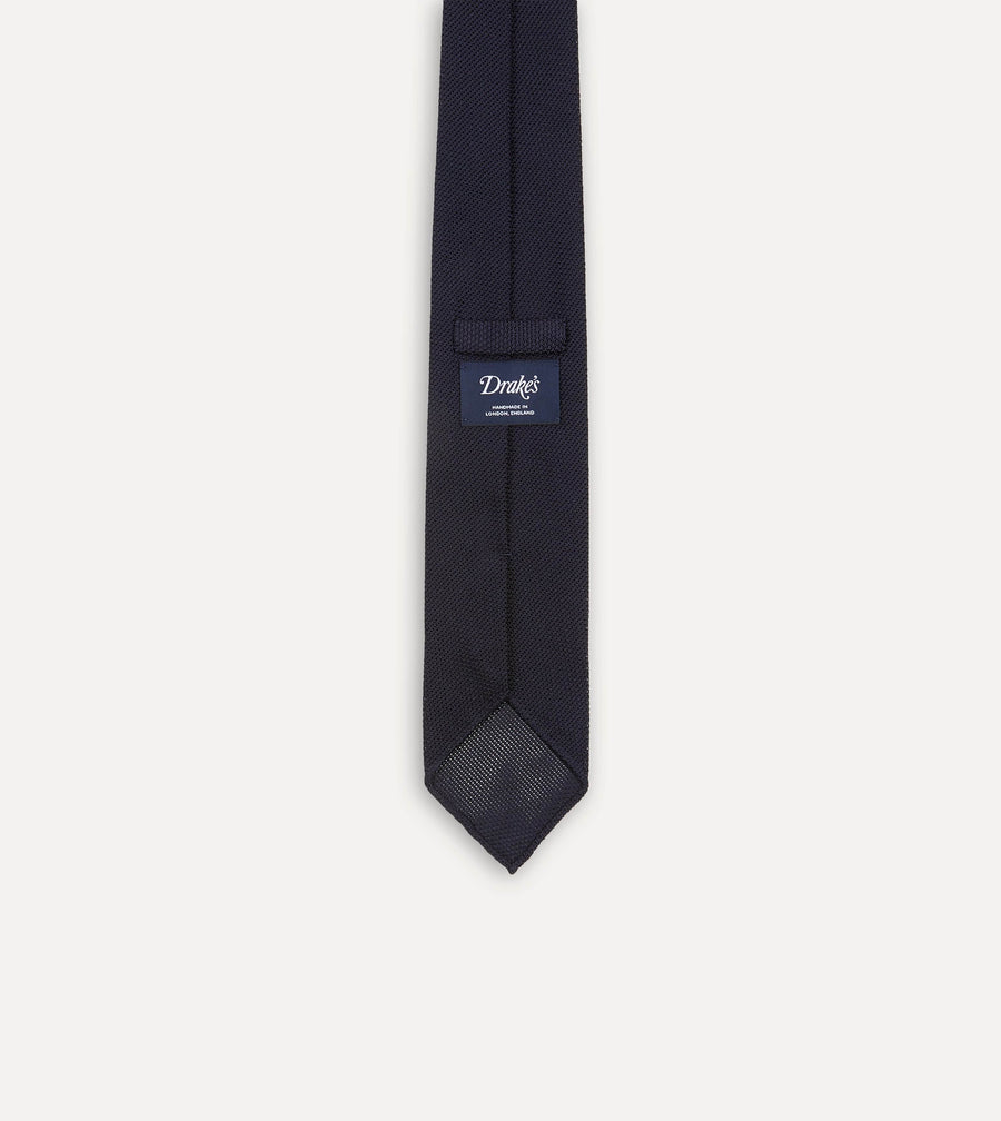 Dark Navy Fine Woven Grenadine Silk Hand Rolled Tie – Drakes