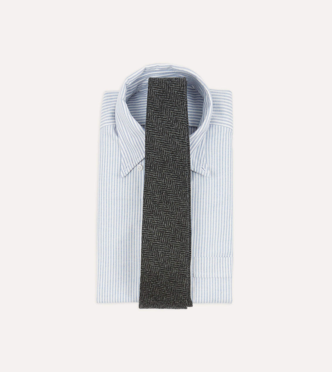Grey Herringbone Hand Rolled Wool Tie – Drakes