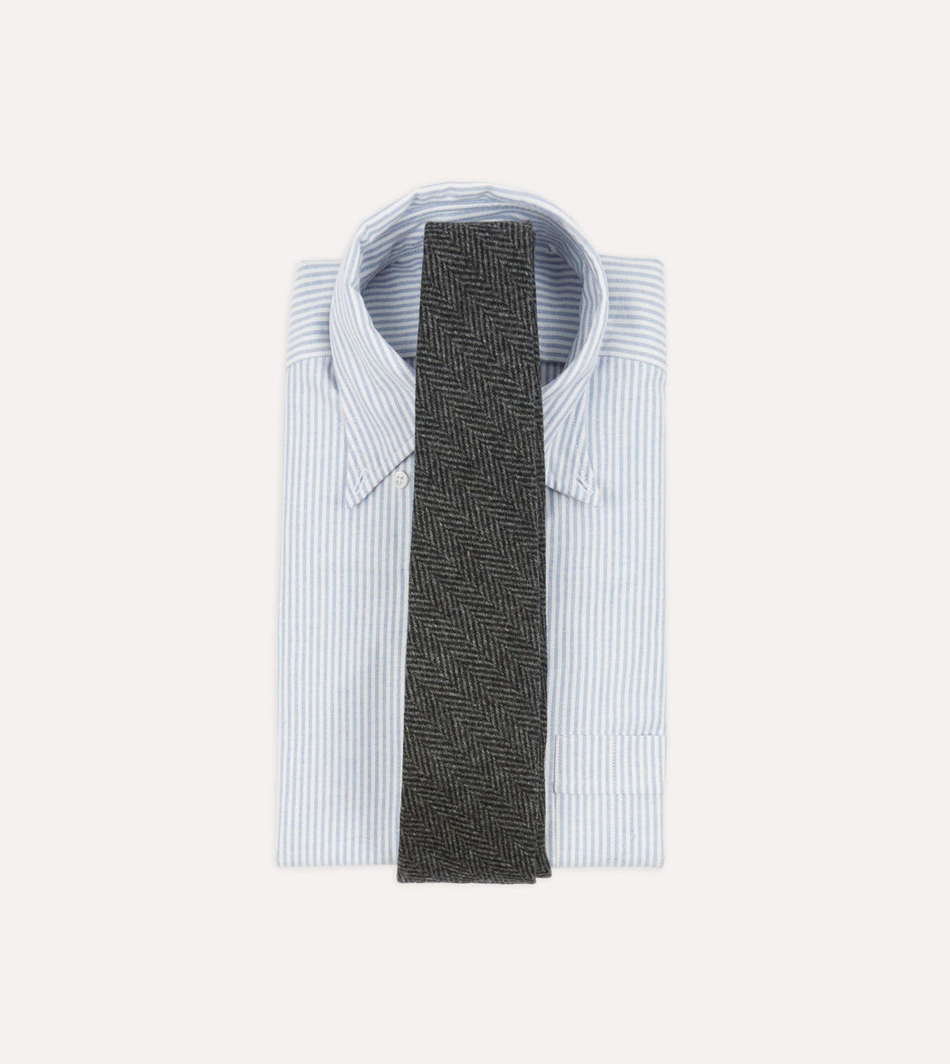 Grey Herringbone Hand Rolled Wool Tie – Drakes