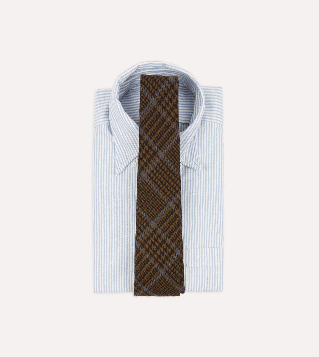 Dark Brown Prince of Wales Check Hand Rolled Wool Tie – Drakes