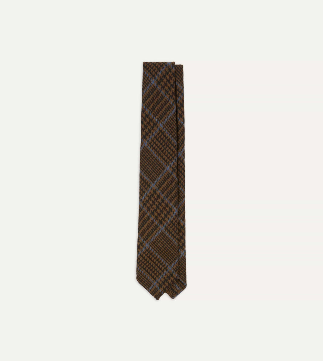 Dark Brown Prince of Wales Check Hand Rolled Wool Tie – Drakes