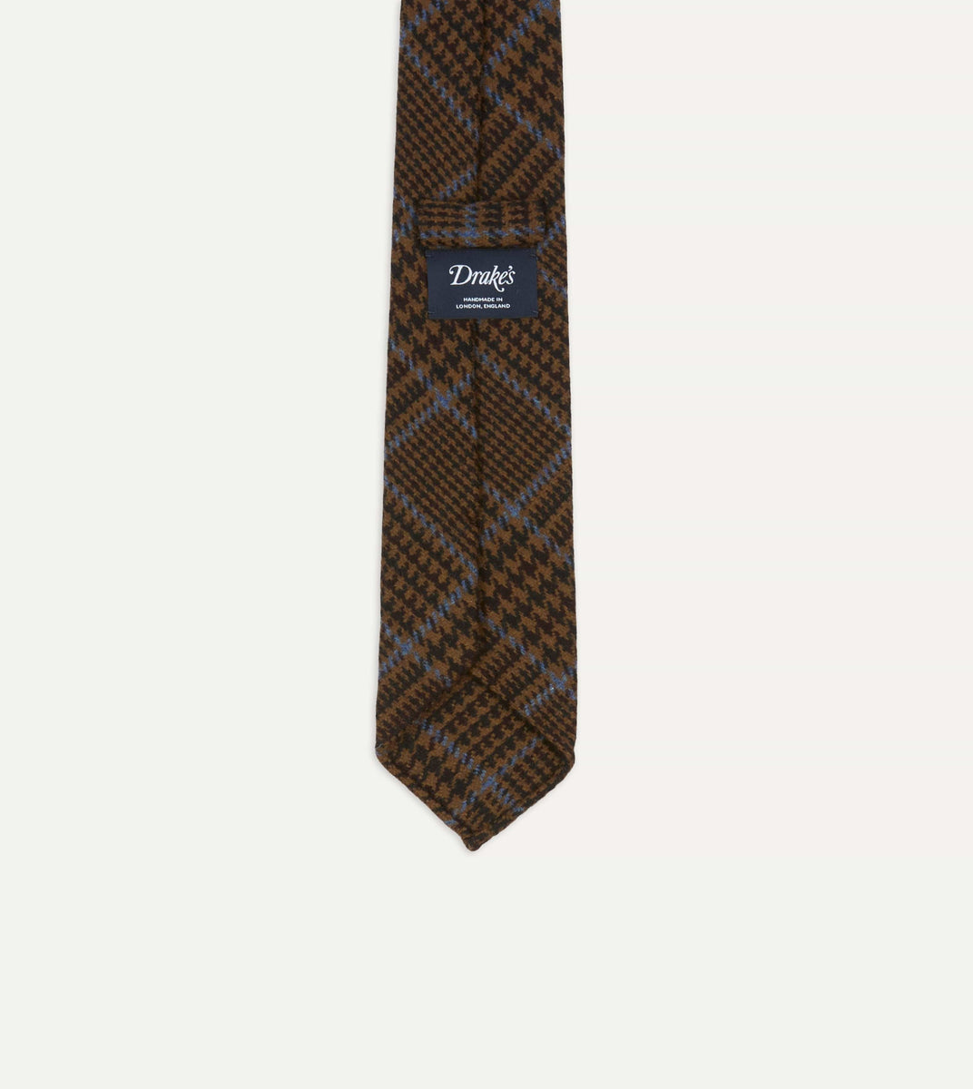Dark Brown Prince of Wales Check Hand Rolled Wool Tie – Drakes