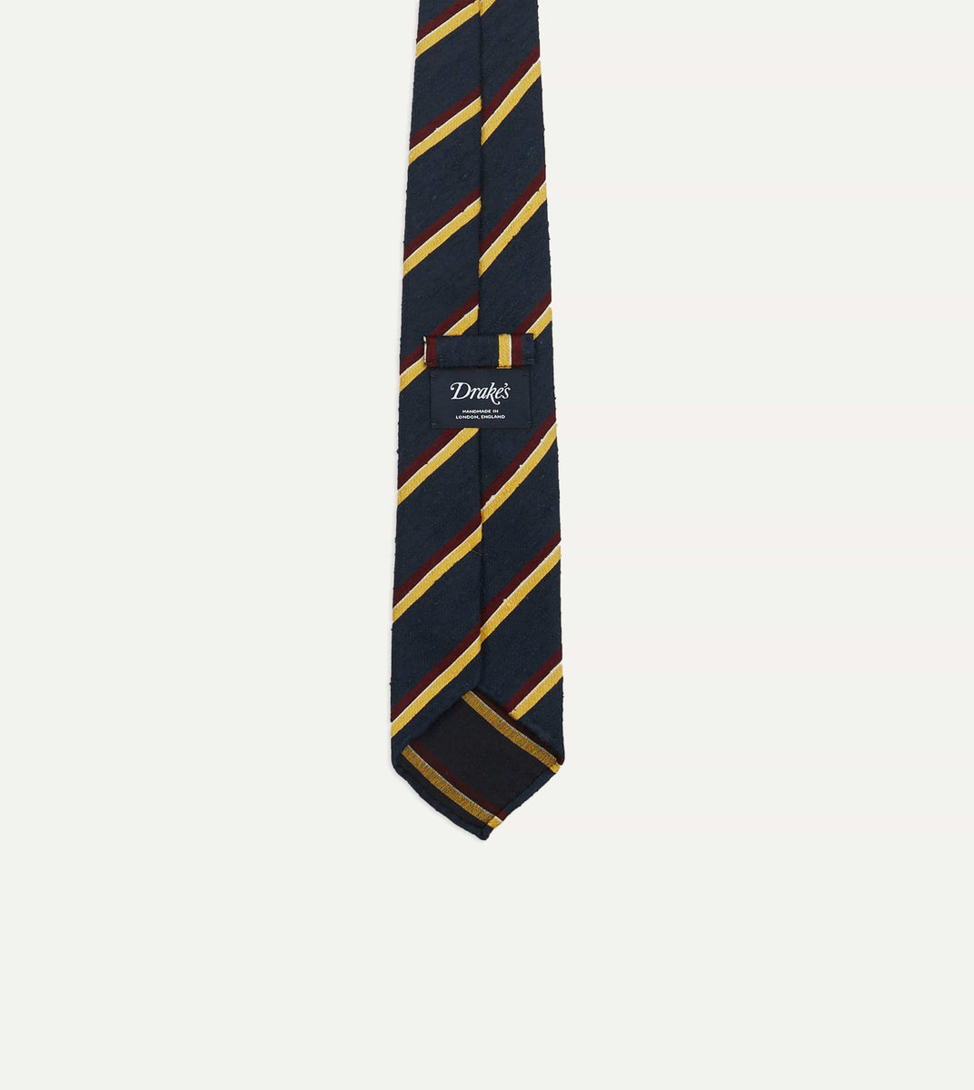 Navy, Red and Yellow Stripe Shantung Silk Tie – Drakes