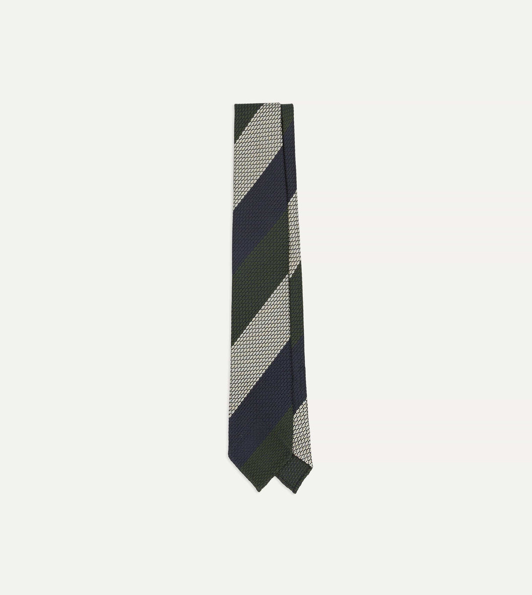 Navy, Green and White Wide Stripe Silk Grenadine Tie – Drakes