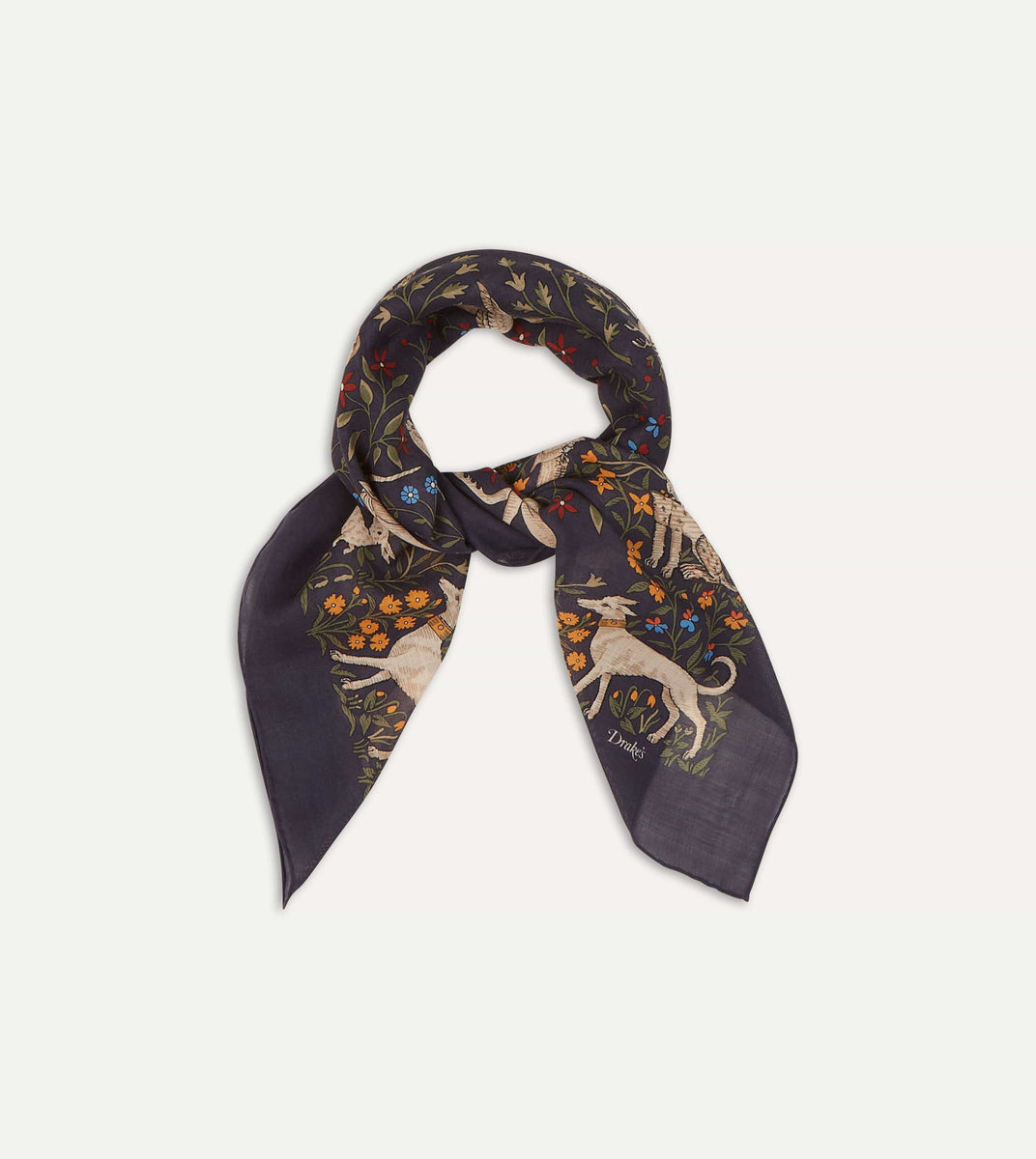 Navy Unicorn Print Wool-Silk Square Scarf – Drakes