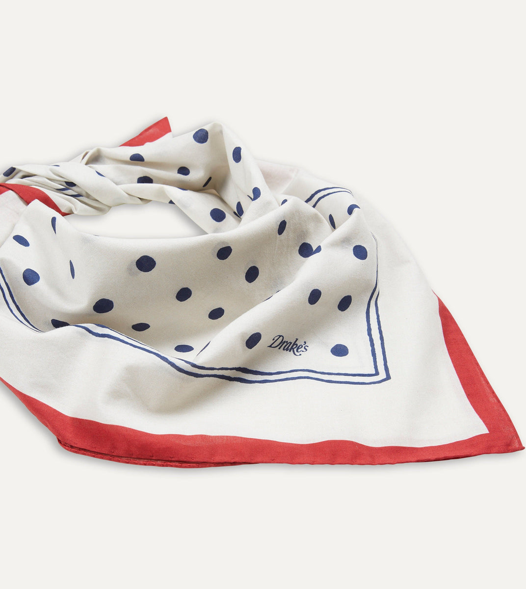 White and Navy Polka Dot Print Bandana – Drakes