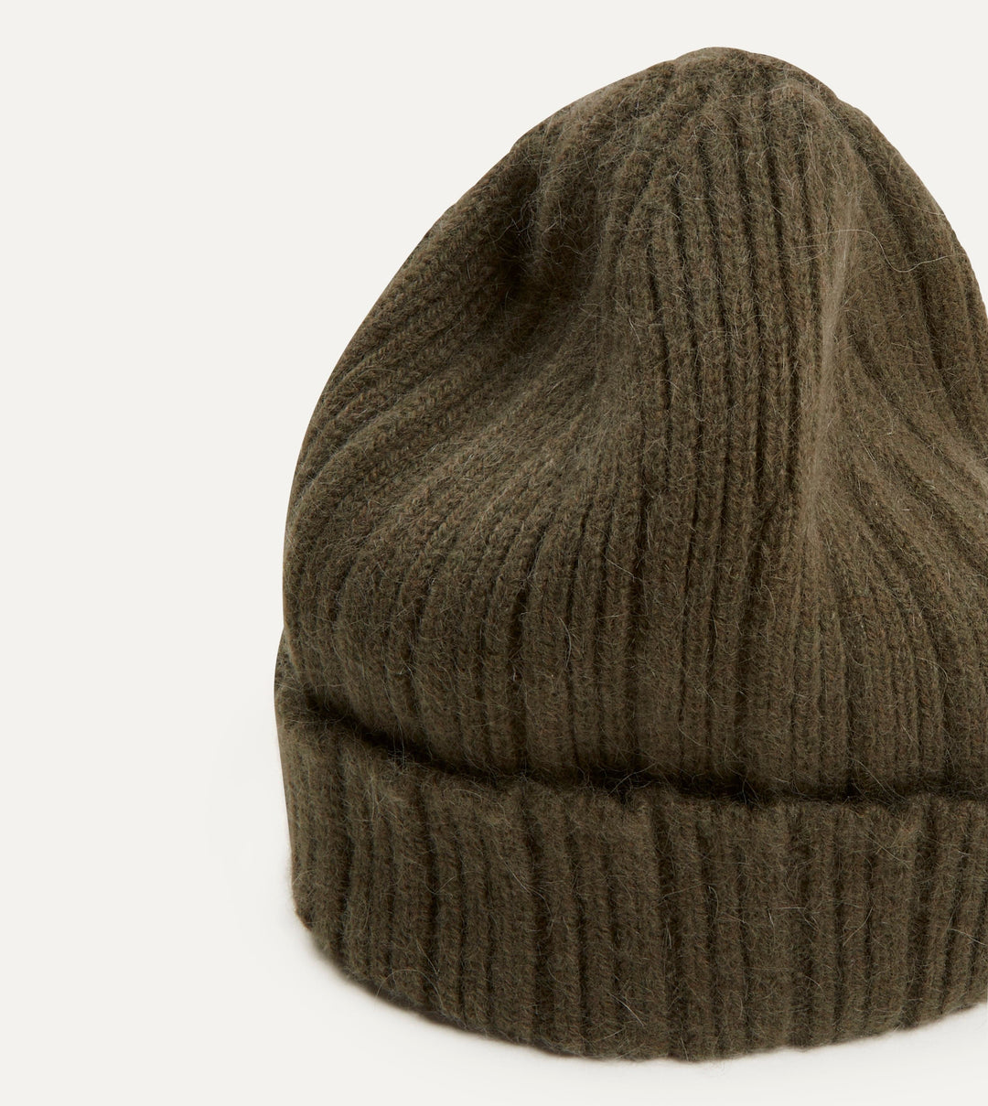 Khaki Green Angora Lambswool Ribbed Knit Cap – Drakes