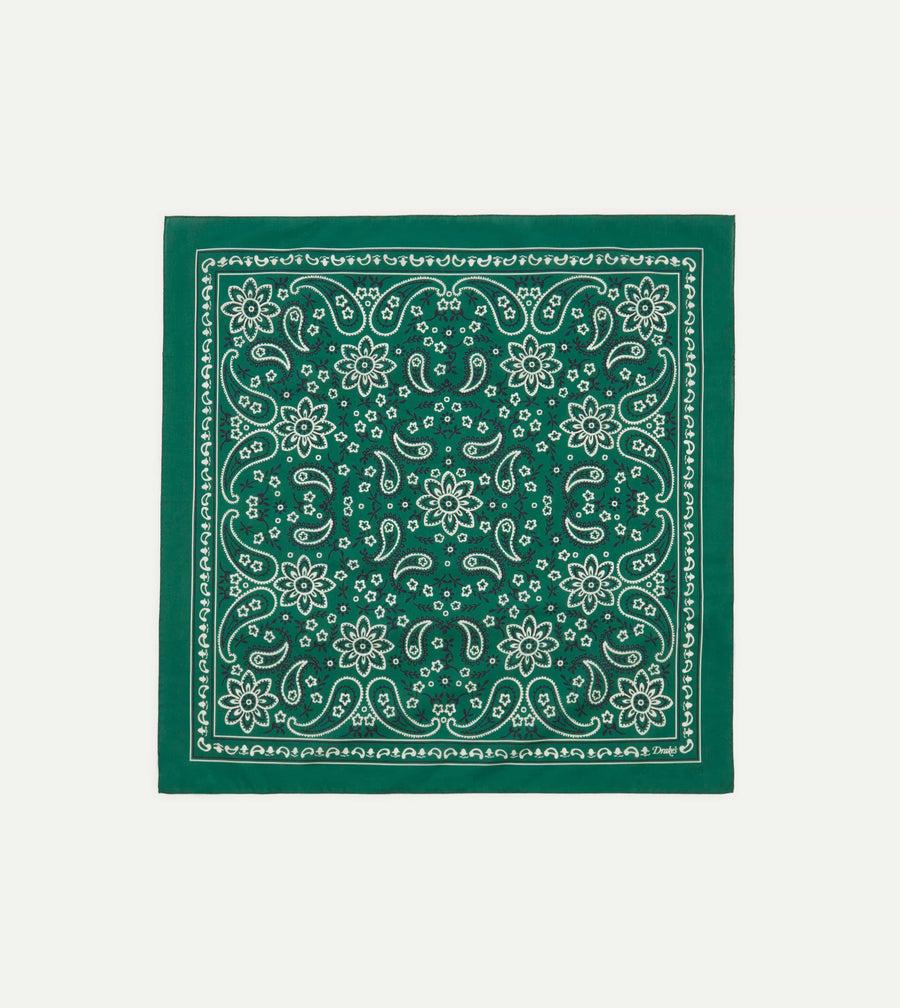 Green Paisley Print Cotton Bandana – Drakes