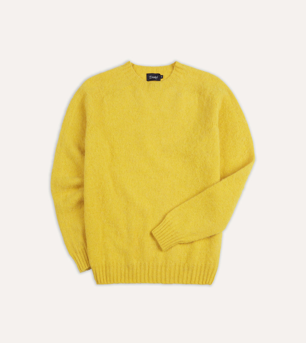 Canary Yellow Brushed Shetland Crew Neck Jumper – Drakes