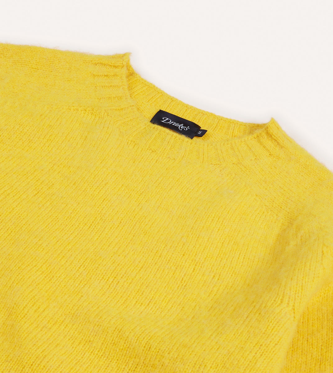 Canary Yellow Brushed Shetland Crew Neck Jumper – Drakes