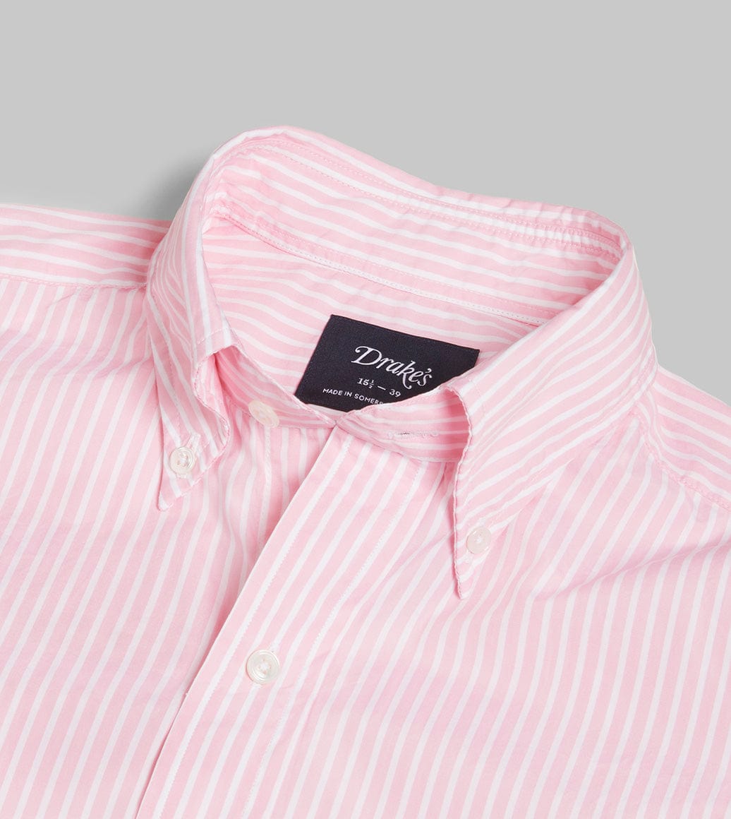 Pink Bengal Stripe Cotton Poplin Button-Down Shirt – Drakes