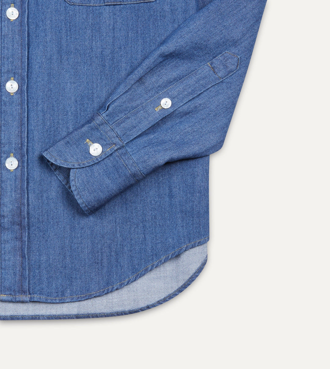 Mid-Blue Washed Denim Cotton Two-Pocket Work Shirt – Drakes