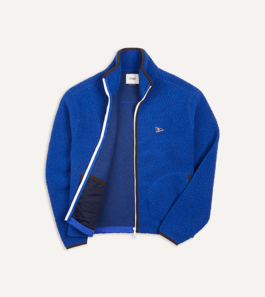 Blue Boucle Wool Zip Fleece Jacket – Drakes