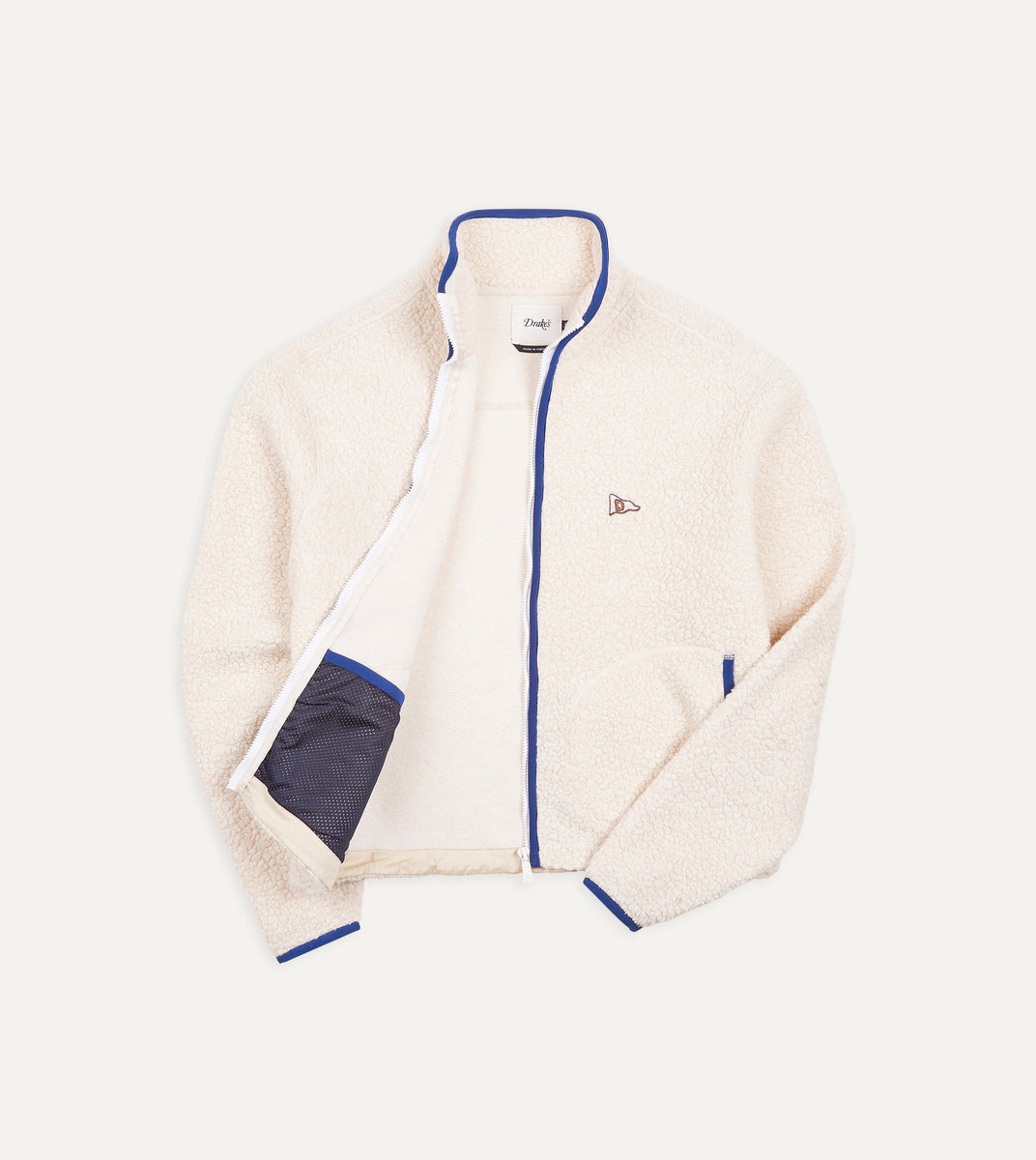 Ecru Boucle Wool Zip Fleece Jacket – Drakes